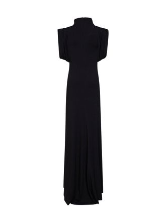 MUGLER Draped Funnel-Neck Maxi Dress - Black