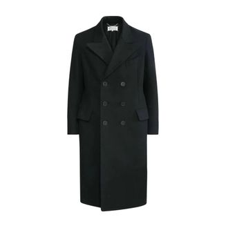 Maison Margiela Homme, Manteaux, Noir, Taille: M Manteau Crois&eacute; en Laine