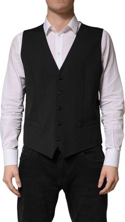 Dolce & Gabbana Black Wool Dress Men Formal Waistcoat Vest Virgin