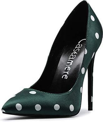 Castamere Escarpins Femme Talon Doublure Noir Sexy Talon Haut Aiguille Bout Pointu High Heels Chaussures Stilettos Talons 12CM Satin Polka Dots Vert Escarpin EU