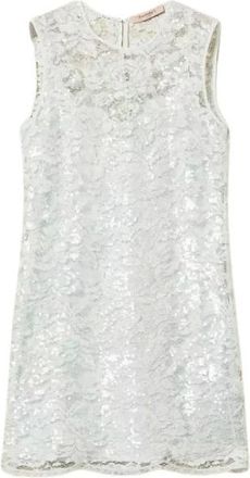 Twinset Femme, Robes, Bleu, Taille: 36 FR Robe en dentelle sans manches avec sequins transparents