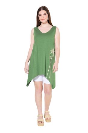 Ulla Popken Damen gro&szlig;e Gr&ouml;&szlig;en &Uuml;bergr&ouml;&szlig;en Plus Size Top, Zipfelsaum, V-Ausschnitt, &auml;rmellos, Biobaumwolle