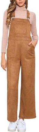 Allegra K Salopette en Similicuir Femme en Faux Daim Jambes Larges Taille Haute à Bretelles Réglables Décontractée Style Vintage Marron M