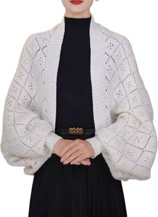 Generic Manteau ch&acirc;le tricot&eacute; ajour&eacute; tendance, cardigan ch&acirc;le tricot&eacute; ajour&eacute; pour femme, cardigan l&eacute;ger et souple, 2 pi&egrave;ces - Blanc, taille unique