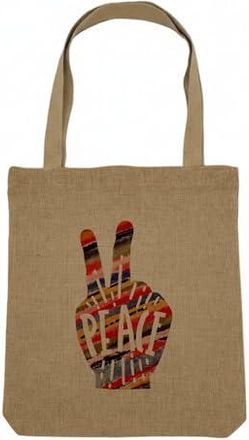 Fabulous Sac Shopping Tote Bag Aspect Lin - Paix Illustration Peinture Signe Main Hippie Couleurs - Sac de Courses Toile Epaisse 360g Beige Naturel Cabas Port&eacute;
