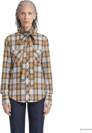 Chlo&eacute; Lavalli&egrave;re Shirt in Check Cotton and Cupro