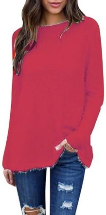 Generic T-shirt &agrave; manches longues pour femme - Couleur unie - En peluche - &Eacute;l&eacute;gant - Col en V, Rouge, XXL