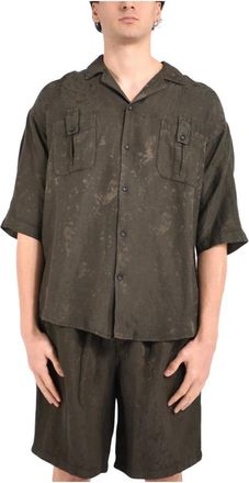 Andrea Ya'aqov Homme, Chemises, Gris, Taille: L Bowling Collar Short Sleeve Shirt