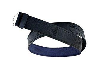 Shyne Kilts U.K Cuir Ceinture Kilt Taille Ajustable pour Kilts Highland Noir Lion Rampant Cisel&eacute; - Noir, Noir, XXL