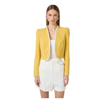 Elisabetta Franchi Femme, Vestes, Jaune, Taille: 36 FR Veste L&eacute;g&egrave;re en Cr&ecirc;pe avec D&eacute;tails Tubulaires 3D