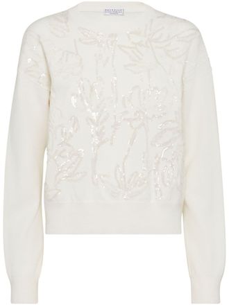 Brunello Cucinelli pull orn&eacute; de sequins &agrave; col rond - Blanc