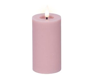Lumineo LED Kerze mit Timerfunktion 7x15cm Wachs - flackernde Flamme Effekt - Echtwachskerze batteriebetrieben - Wachskerze Stumpenkerze Rustik Rosa Warmweiß