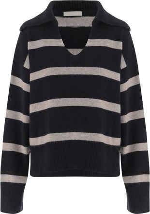 Allude Femme, Pulls, Noir, Taille: 40 FR Pull Ray&eacute; en Laine et Cachemire