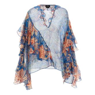 Etro Femme, Blouses et Chemises, Multicolore, Taille: 38 FR Blouse en soie &agrave; manches longues avec volants et motif floral