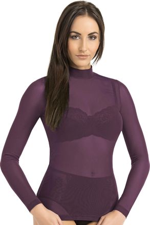 Teyli Mesh Body Damen Mesh Body Transparent Damen - Netzstoff Oberteil Damen Transparent Body Mesh - Netzoberteile Body Langarm Damen Durchsichtig Violett X