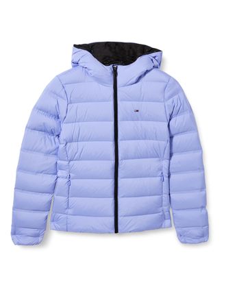 Tommy Jeans Damen TJW SLIM HOOD PRNT DOWN JCKT EXT DW0DW21617, Blau, L, Blau (Vintage Iris), L