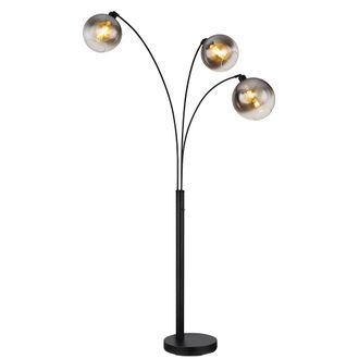 Globo Lighting Stehlampe 3 flammig Bogenstehleuchte Rauchglas Wohnzimmerlampe Standlampe schwarz, Metall, 3x E27, LxH 105 x 200 cm