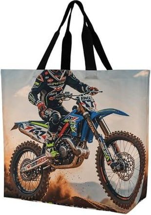 Generic Th&egrave;me De Course De Motocross Et De Moto Sportive Sac Fourre-Tout Pliable Sacs R&eacute;utilisable Sac A Main Femmes Pour Travail Plage Shopping