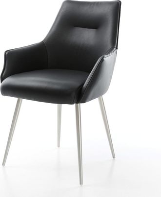 DELIFE Esszimmerstuhl Alja-Flex mit Armlehnen Echt-Leder Schwarz 4-Fuß konisch Edelstahl Taschenfederkern, Esszimmerstühle