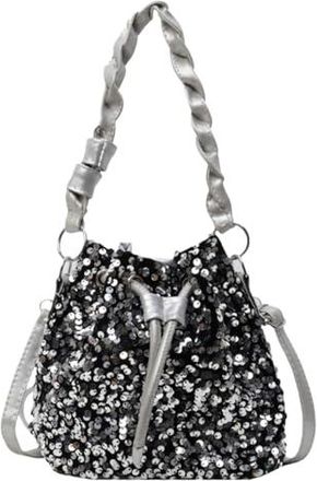 Generic Sac &agrave; bandouli&egrave;re avec cordon de serrage pour femme, grande capacit&eacute;, sac &agrave; bandouli&egrave;re amovible, sac seau tendance &agrave; paillettes, sac &agrave; main pour voya