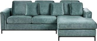 Beliani 4-Sitzer Ecksofa Links Blaugr&uuml;n Samt mit Kissen Schwarze Metallbeine Edelstahlf&uuml;&szlig;e L-F&ouml;rmig Modern f&uuml;r Wohnzimmer