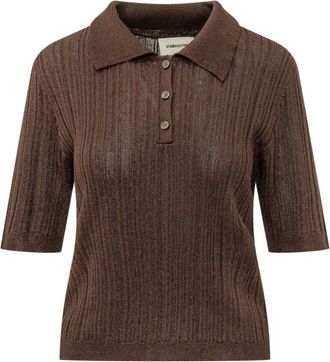 ATOMOFACTORY Atomofactory, Femme, Tops, Brun, Taille: 36 FR Polo en maille c&ocirc;tel&eacute;e