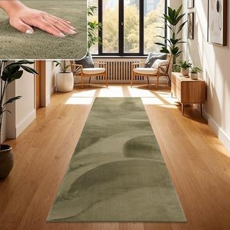 Paco Home Tapis Salon Chambre Adulte Poil Long Shaggy Moelleux Pelucheux Vert, Dimension:80x150 cm