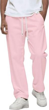 Generic Pantalon de survêtement léger pour homme, décontracté, bas ouvert, respirant, coupe ample, taille élastique, cordon de serrage avec poches, rose, XL