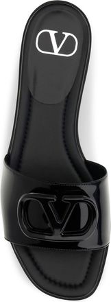 Valentino Garavani Womens Slide Sandals Vlogo Patent Leather Black Calf
