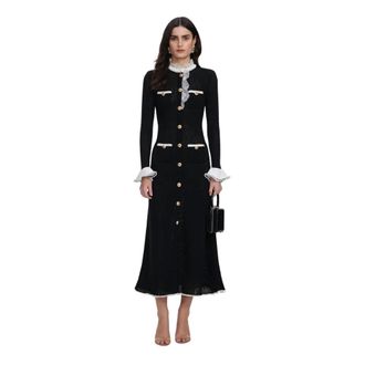 Self Portrait Femme, Robes, Noir, Taille: 38 FR Robe Midi en Maille