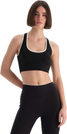 Dagi Womens Black Fashion Knitted Interlock Removable Padding Criss-Cross Strap Sleeveless U-Neck Sports Bra, M