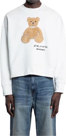 Palm Angels Homme, Sweatshirts et sweats &agrave; capuche, Blanc, Taille: L Pull Ras du Cou Graphique Bear in Mind