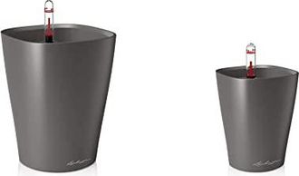 Lechuza 14903 DELTINI Tischgefäß, Hochwertiger Kunststoff, Herausnehmbarer Pflanzeinsatz, Für Innenraumbegrünung geeignet, anthrazit metallic & 14949 Mini-DEL