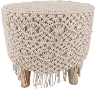 Guru Shop Makramee Hocker, Nat&uuml;rlicher Boho Hocker - Modell 4, 50x45x45 cm