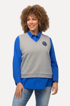 Ulla Popken Sweatshirt Sweat-Pullunder College-Patch V-Ausschnitt