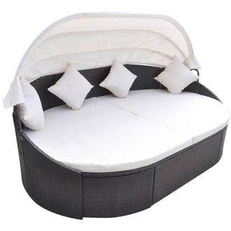 vidaXL Vidaxl - Chaise longue de jardin avec auvent R&eacute;sine tress&eacute;e Marron