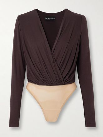 Sergio Hudson Body En Jersey Stretch De Viscose De Bambou Et En Tulle - Marron