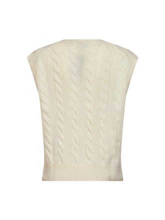 Polo Ralph Lauren Womens Cable-Knit Vest Cream Wool-Cashmere White Knitwear Sweater