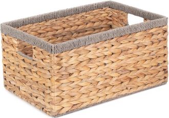 Red Hamper Large Water Hyacinth with Grey Rope Border Rectangular Storage Basket Aufbewahrungskorb aus Wasserhyazinthe mit grauem Seilrand, rechteckig, braun, L