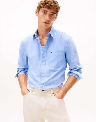 Tommy Hilfiger Regular-Fit-Oxford-Hemd in Wei&szlig; mit Nadelstreifen-Blau