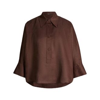 Windsor Femme, Blouses et Chemises, Brun, Taille: 38 FR Leinen-Hemdbluse mit Umlegekragen