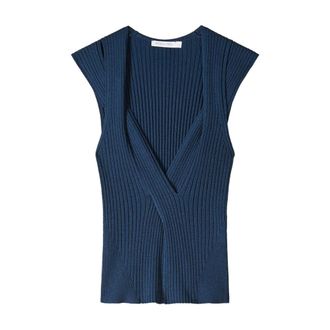 Patrizia Pepe Femme, Tops, Bleu, Taille: 38 FR Top Col V c&ocirc;tel&eacute;