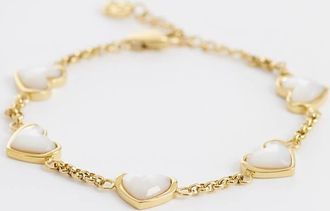 Abbott Lyon Bracelet en acier inoxydable plaqu&eacute; 18carats avec charm coeur en quartz blanc - Dor&eacute;