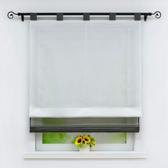 Joyswahl Raffrollo Halbtransparente Gardine mit Farbiger Faltenblende »Monika« Schals mit Schlaufen Fenster Vorhänge BxH 100x155cm Grau 1er Pack