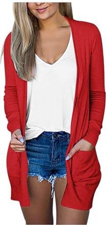 Generic Cardigan long pour femme, cardigan l&eacute;ger grande taille, d&eacute;contract&eacute;, ouvert sur le devant, cardigan doux et ajust&eacute; avec poches, cardigan de printemps 