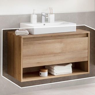 Fackelmann Waschtischunterschrank Natura mit Beckenausschnitt / Badschrank mit Soft-Close-System / Ma&szlig;e (b x h x t): ca. 93,4 x 52,3 x 45,5 cm / hochwertiger