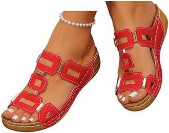Generic Sandales larges pour femme, sandales et claquettes compensées, chaussures dété à enfiler avec accents métalliques, confortables et habillées pour la m