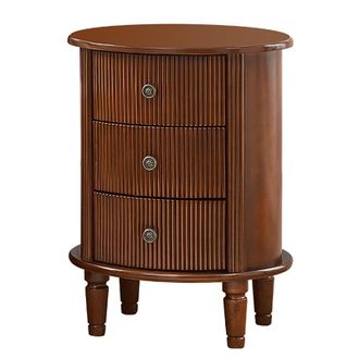 Generic Runder Holz-Beistelltisch mit 3 Schubladen, Sofa-Beistelltisch, Nachttisch, Couch-Beistellschrank, Nachttisch for Wohnzimmer/Schlafzimmer/Ecke(Brown)