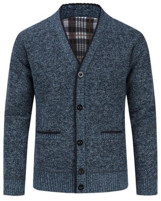 AlltheMen Cardigan Herren Strickjacke mit V Ausschnitt Grobstrick Cardigan mit Kn&ouml;pfen
