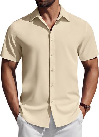 Coofandy Hemd Herren Kurzarm Sommerhemd Einfarbig Freizeithemd Kurzarmhemd Button Down Business Casual Hemd Urlaubshemd Hellbraun XXL